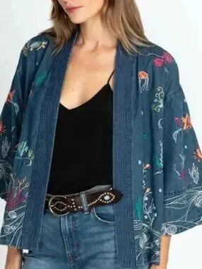 Johnny Was | Tops | Share Johnny Was Blue Coralie Embroidered Cropped ...